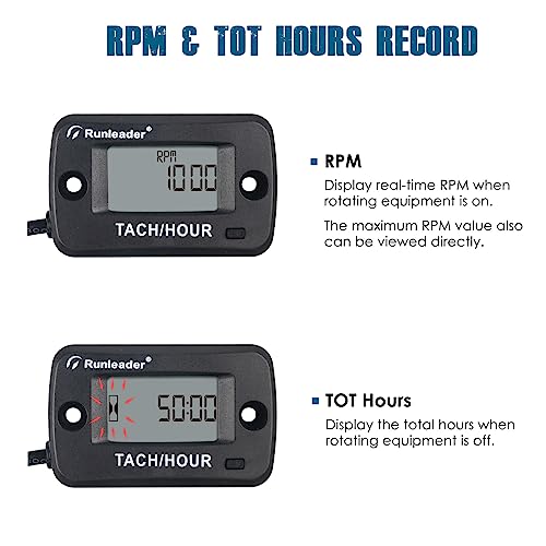 Runleader RL-HM019C Rotating Shaft Hour Meter Tachometer RPM Magnetic