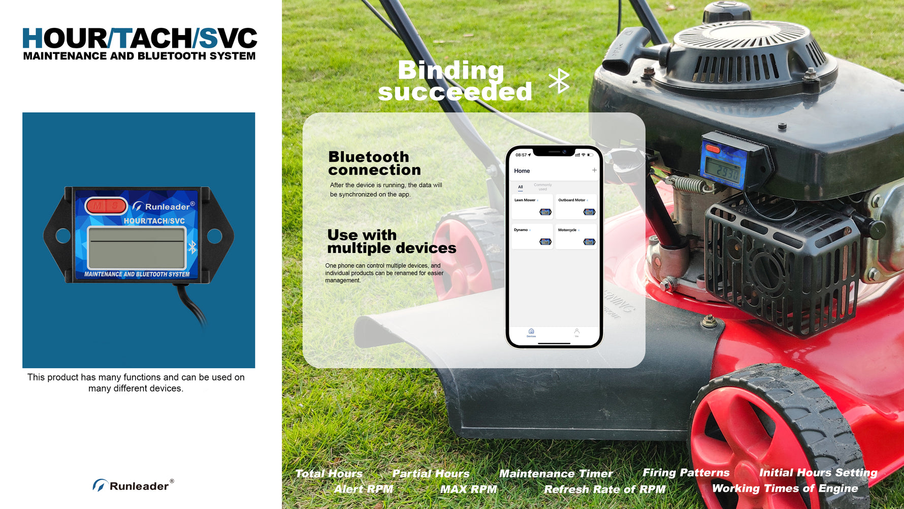 Runleader Shop Hour Meter Bluetooth Battery Indicator Tachometer